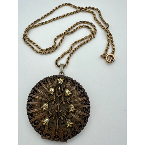 Jewelry | Vintage Antique Gold Tone Bronze Filigree Marcasite Locket ...